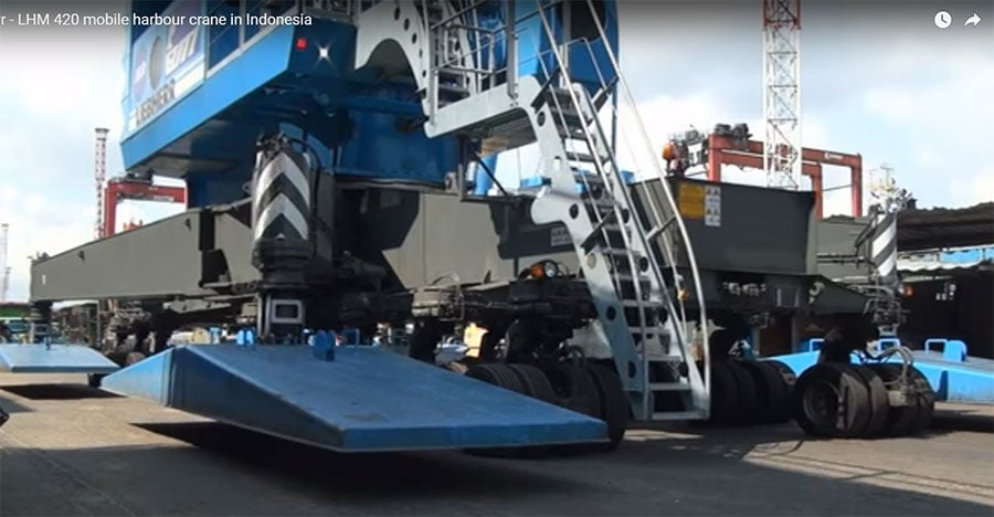 Liebherr - LHM 420 mobile harbour crane in Indonesia Video ...