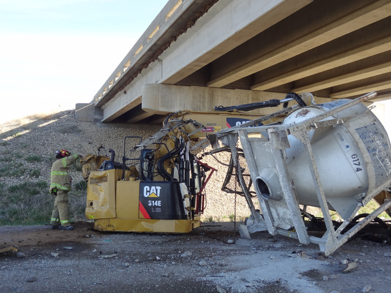 Bridge damaged by CAT 314E excavator on trailer in Reno County, Kansas ...
