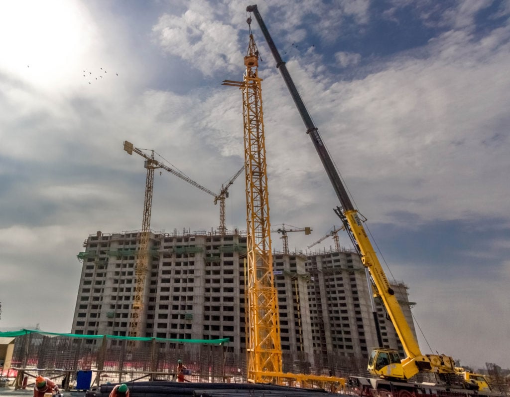 Potain Tower cranes working at the Athletes’ Village at venue for 2019 ...